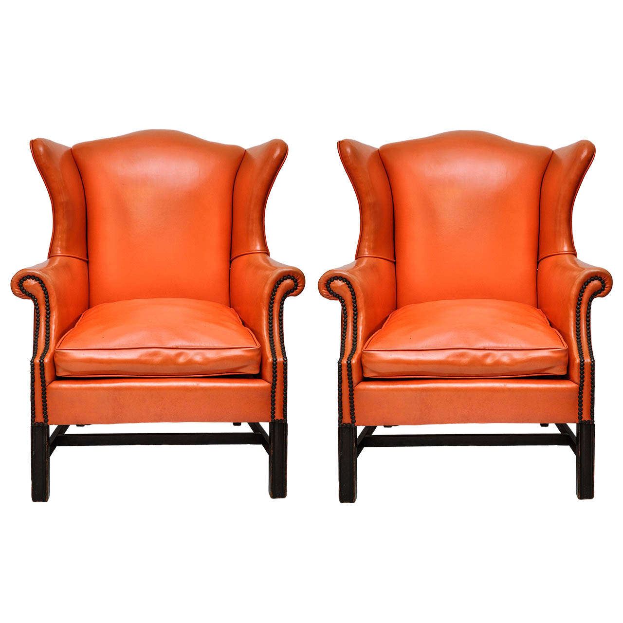 Vintage Orange Leather Wing Chair at 1stDibs | orange leather chairs ...