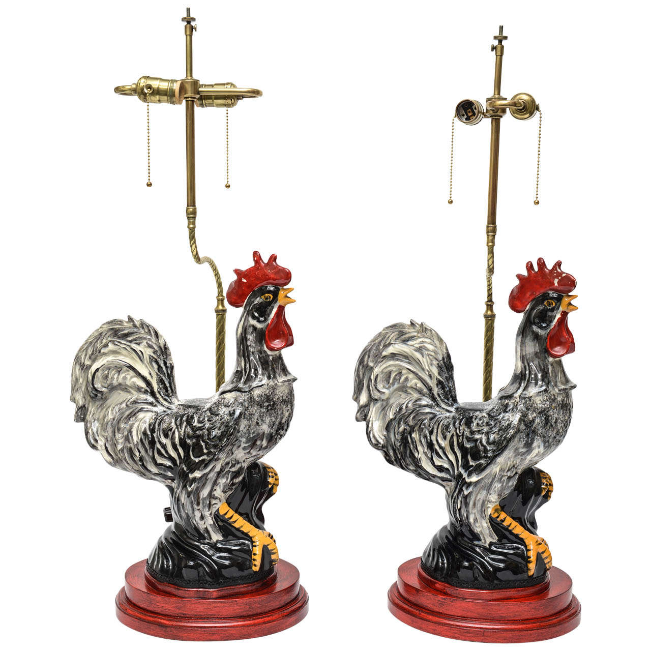 Pair of Vintage Majolica Rooster Lamps at 1stDibs | rooster lamps ...