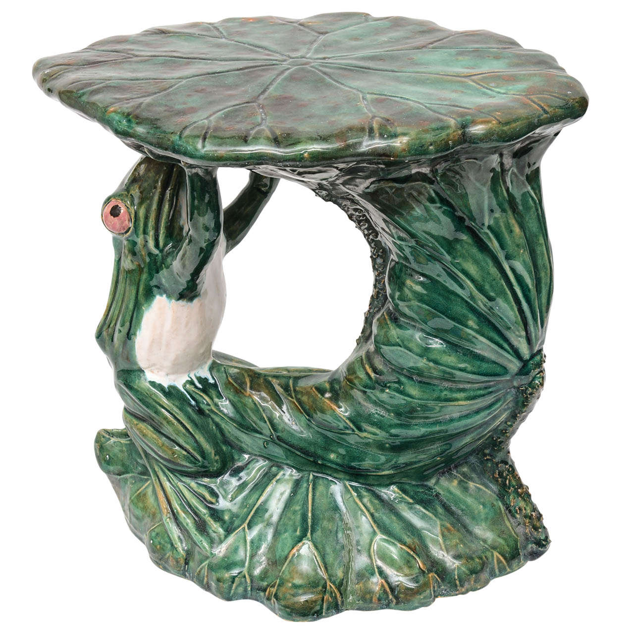 Antique Majolica Frog Garden Seat at 1stDibs