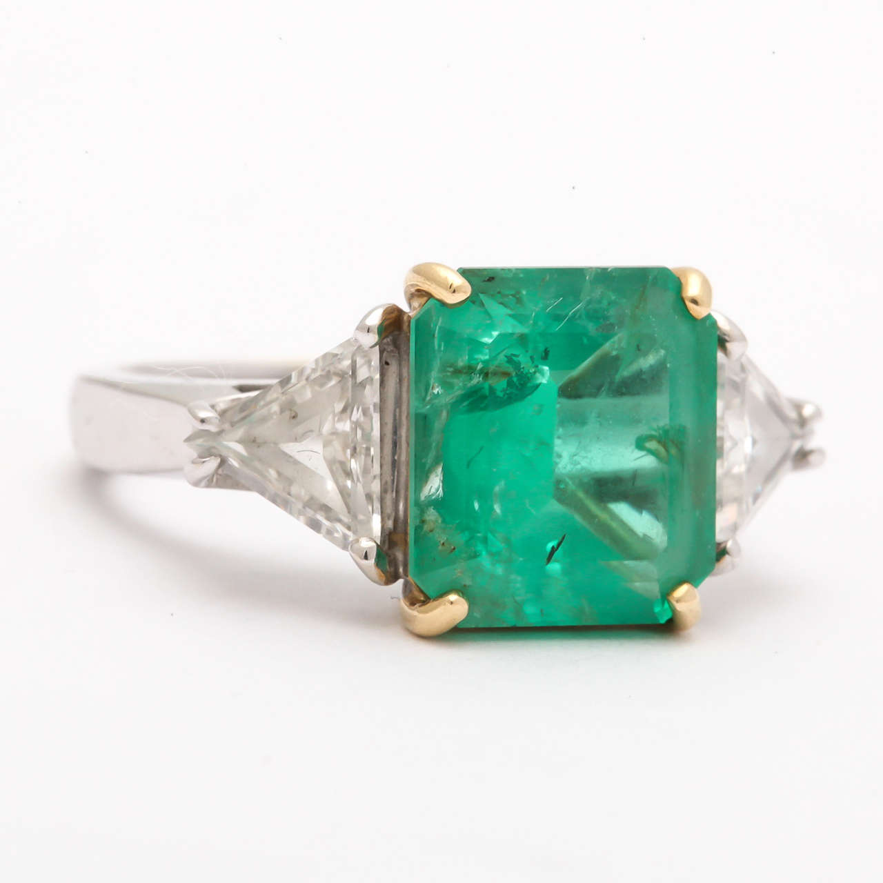 Square Cut Emerald and Diamond Ring at 1stDibs