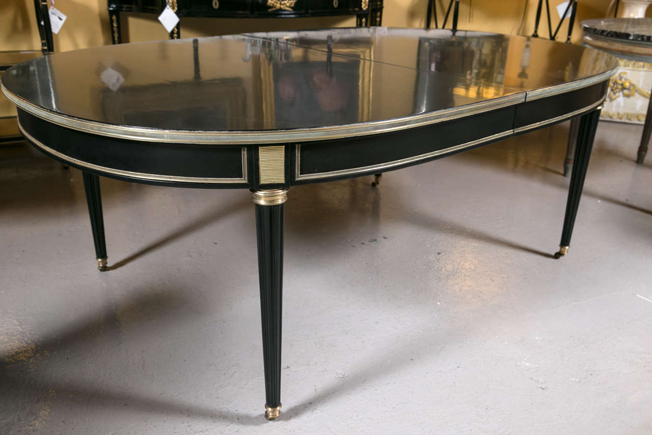 Three-Leaf Fine French Maison Jansen Bronze-Mounted Ebonized Dining ...