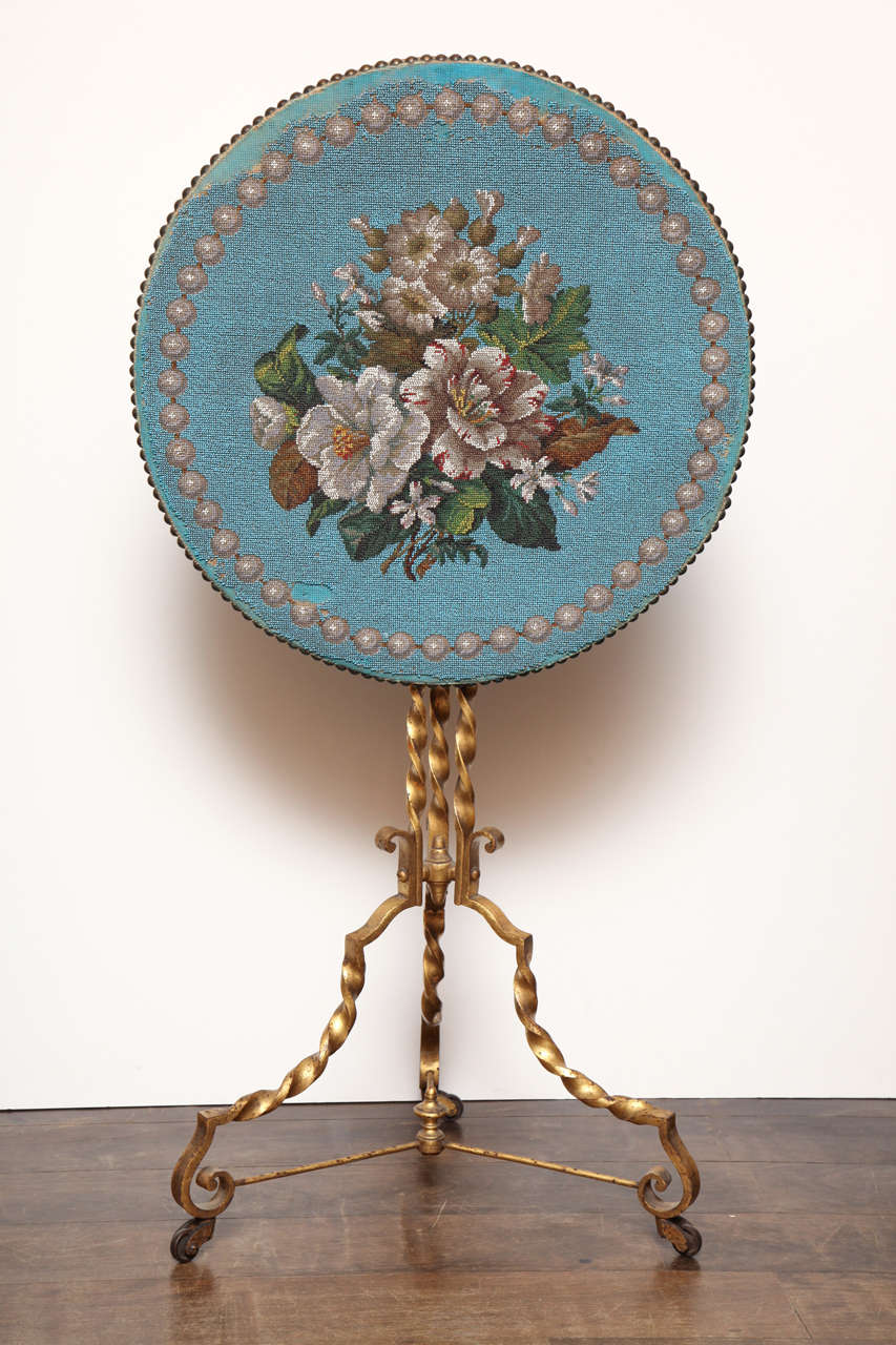 Napoleon III Tilt-Top Table with Glass Beaded Top at 1stDibs