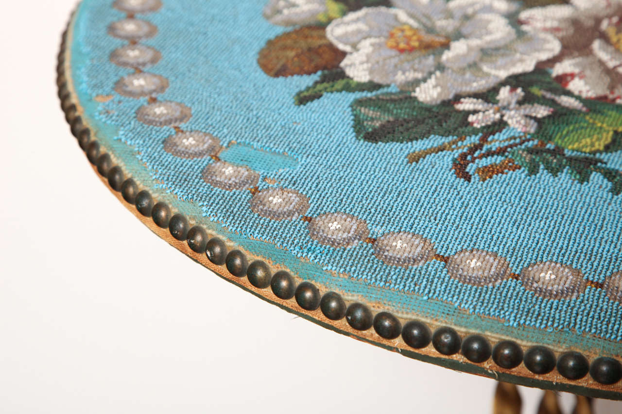 Napoleon III Tilt-Top Table with Glass Beaded Top at 1stDibs