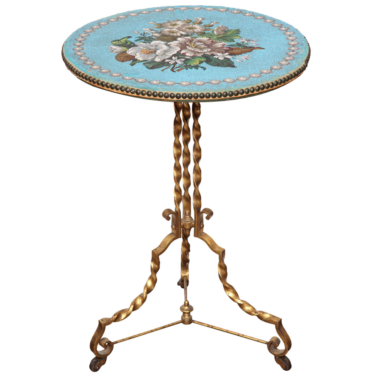 Napoleon III Tilt-Top Table with Glass Beaded Top at 1stDibs