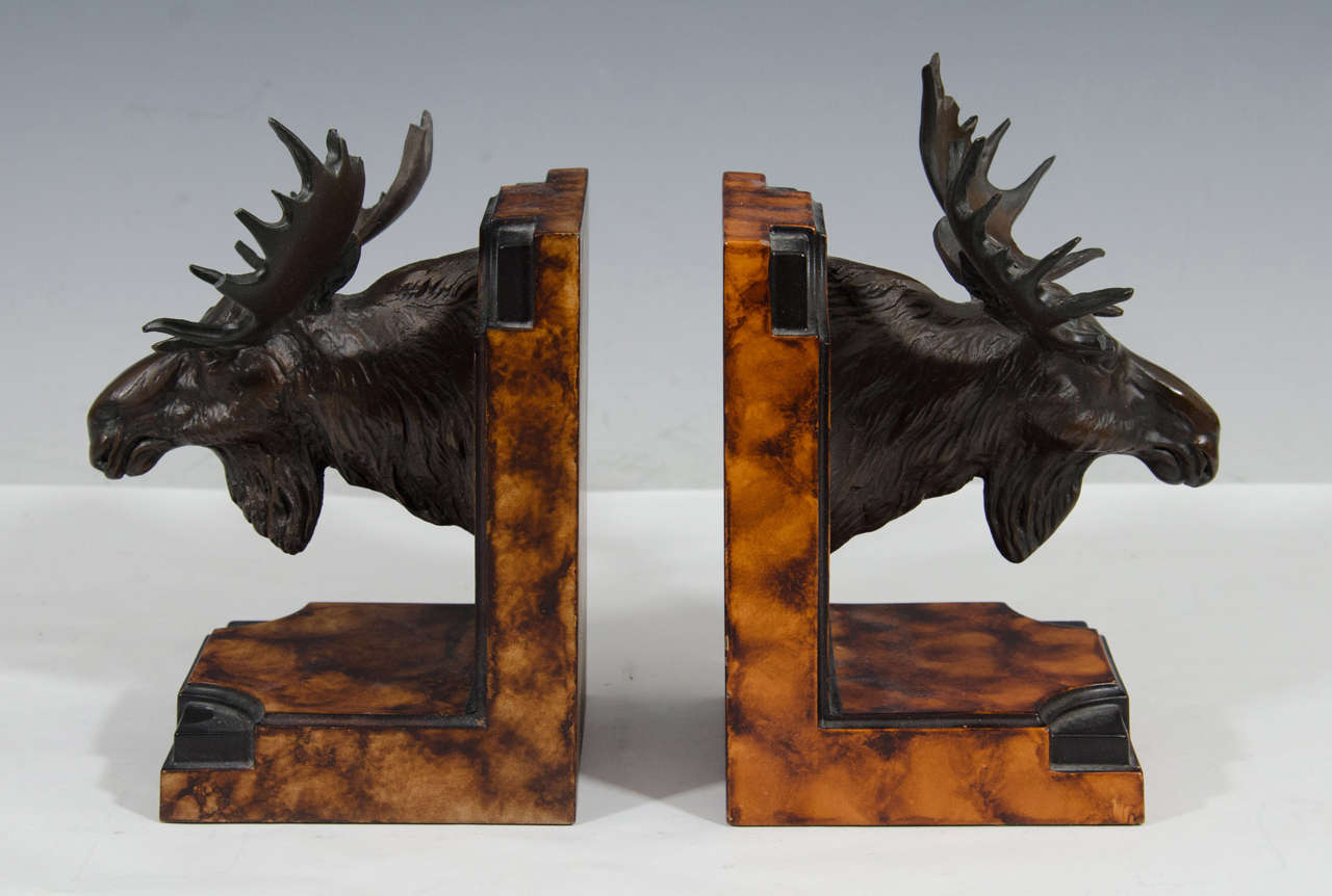 Pair of Bookends with Moose Head Accents at 1stDibs