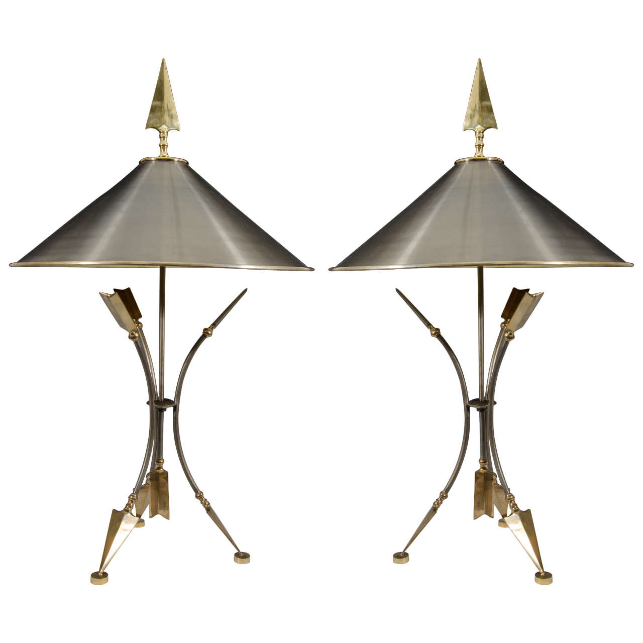 20th Century Pair of Stylized Brass and Metal Arrow Lamps at 1stDibs