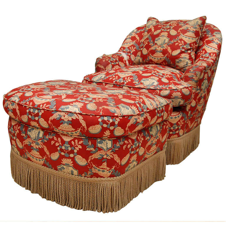 Chintz Armchairs And Little Pouffesnull