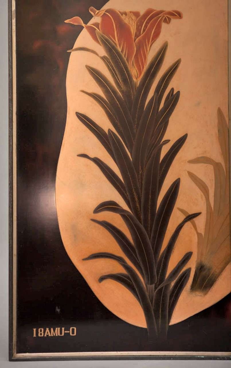 Japanese Lacquer Two-Panel Screen, Lily Flowers For Sale at 1stDibs