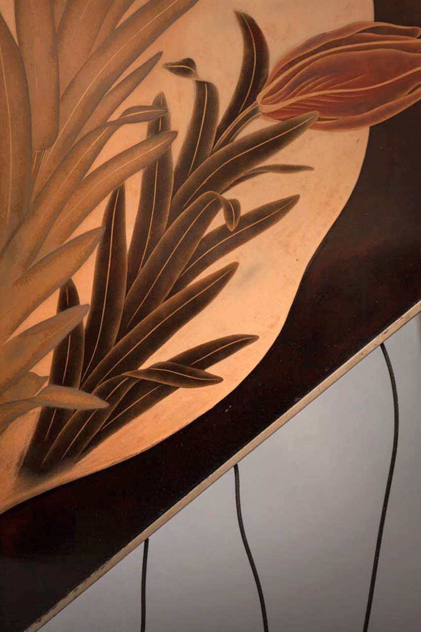 Japanese Lacquer Two-Panel Screen, Lily Flowers For Sale at 1stDibs