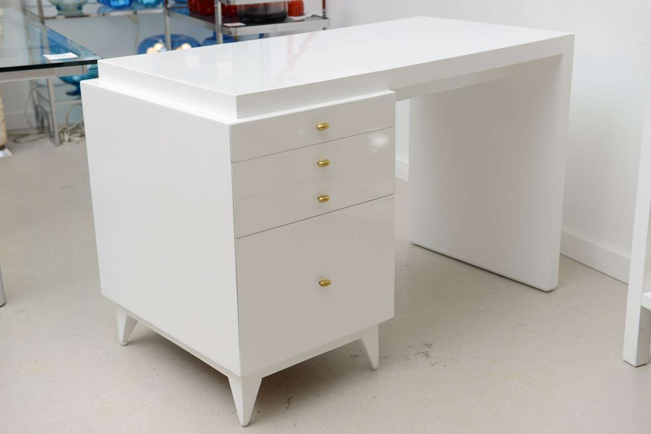 Mid Century Modern White Lacquer Desk at 1stDibs