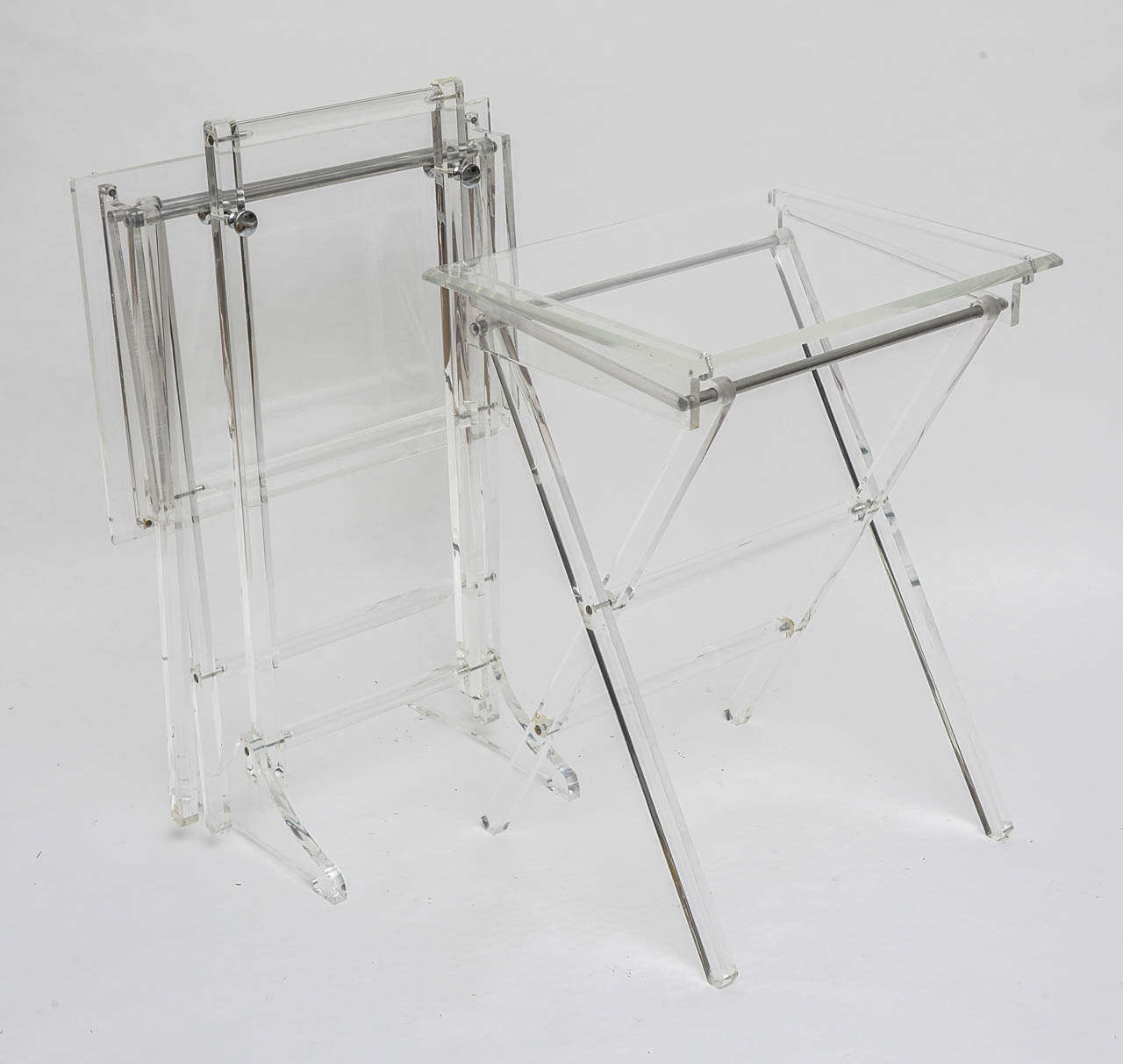 Pair of Lucite Folding Tables on Chrome and Lucite Caddy at 1stDibs