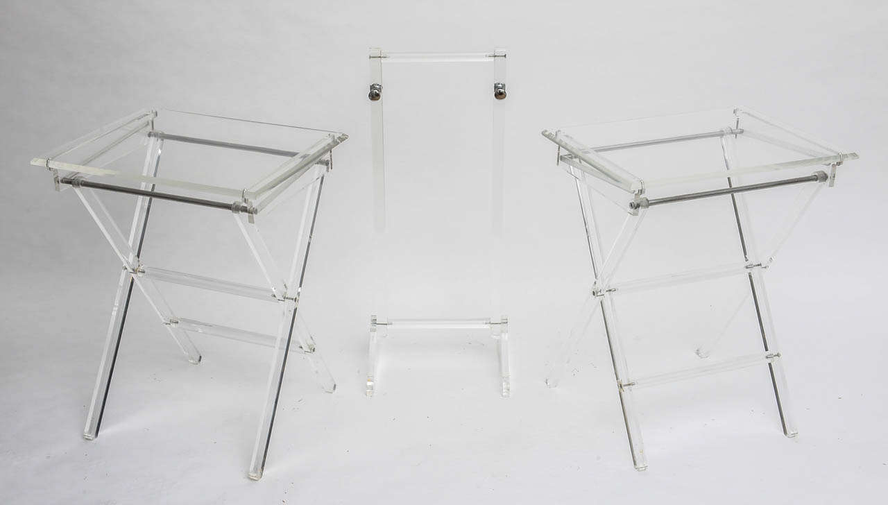 Pair of Lucite Folding Tables on Chrome and Lucite Caddy at 1stDibs