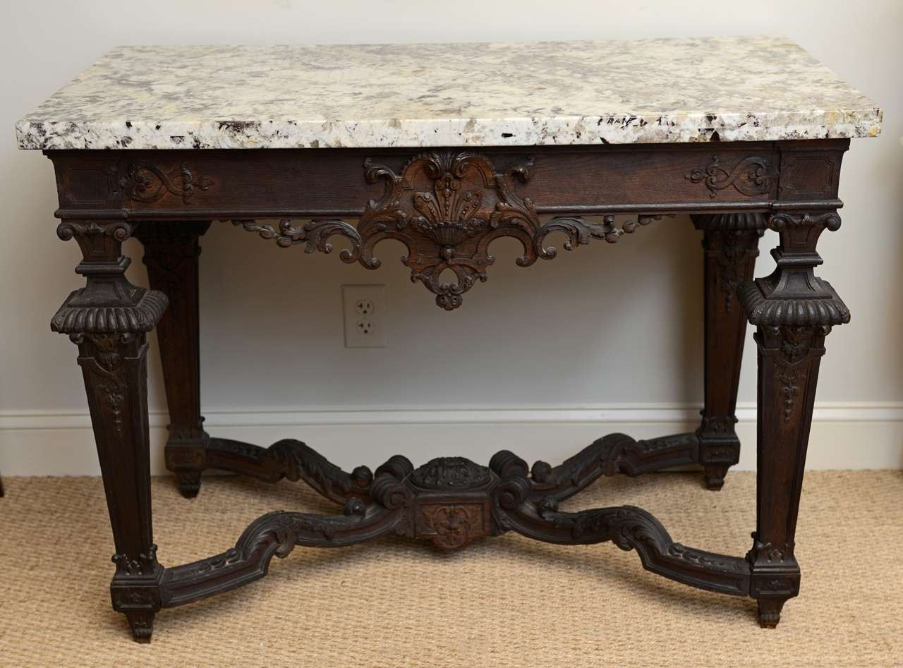 Finely Carved 19c. Oak Console Table With Granite Top For Sale at ...