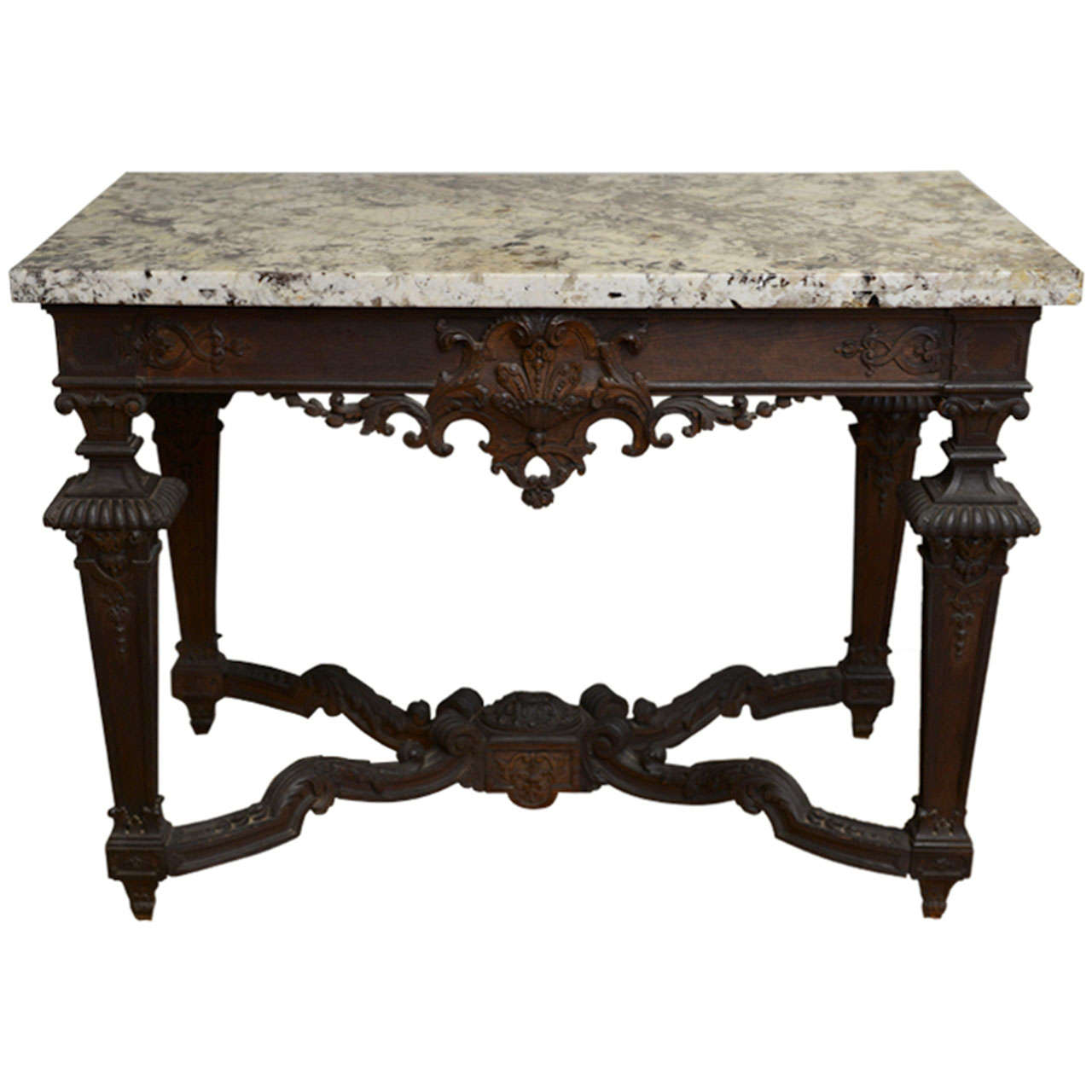 Finely Carved 19c. Oak Console Table With Granite Top For Sale at ...