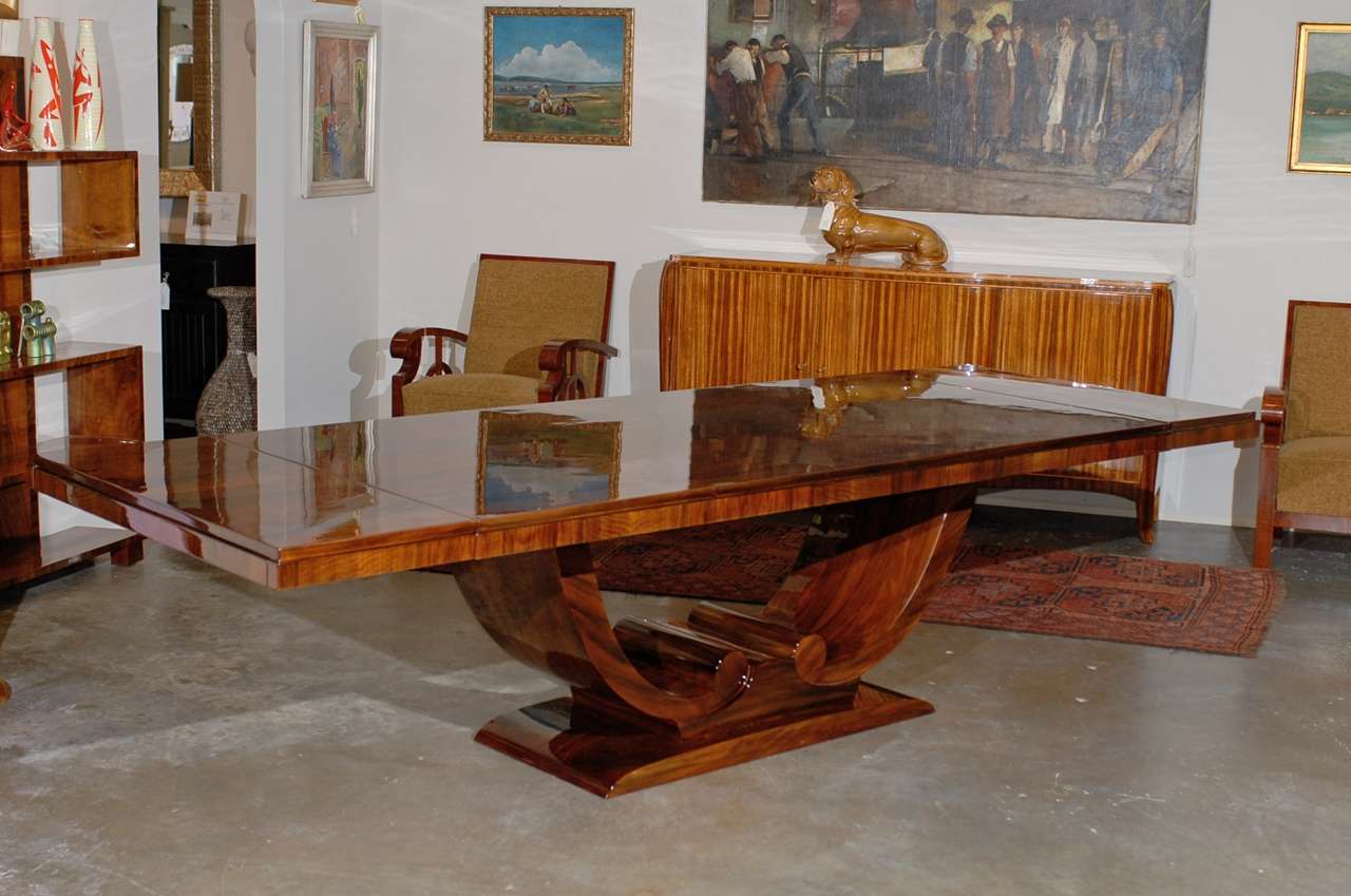 Art Deco Walnut Dining Table with Curved Base at 1stDibs