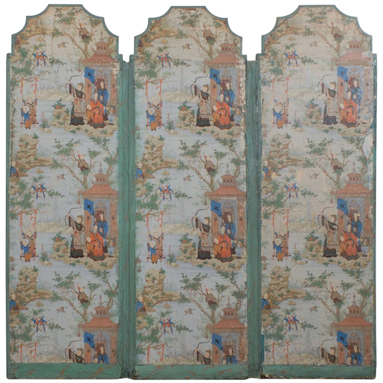19th Century 3 Panel Paper Folding Screen in Chinoiserie Decoration at ...