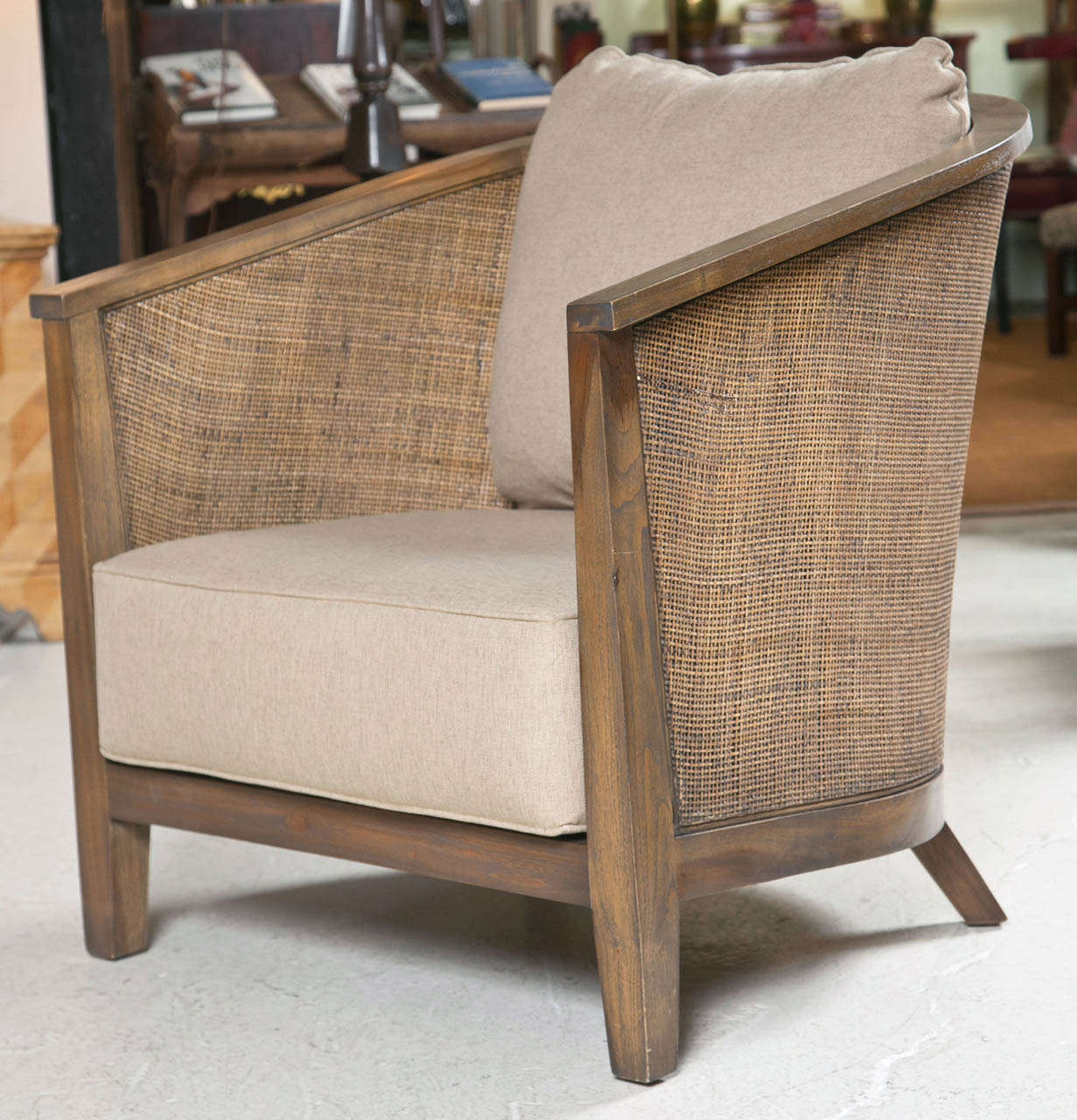 Pair of Barrel Chairs with Wood Frames and Woven Backs at 1stDibs ...