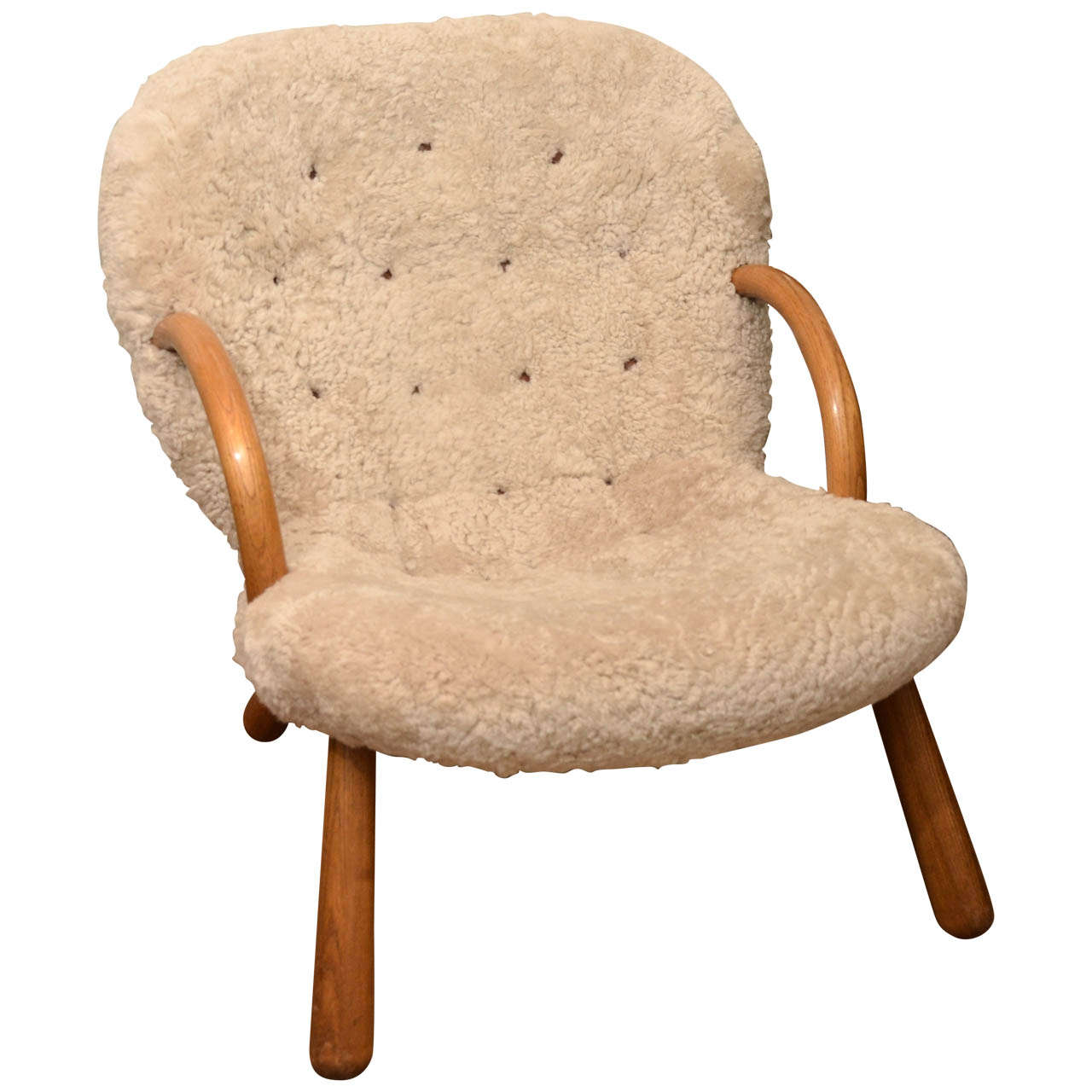" Clam Chair" by Philipp Arctander, 1944, in Shearling and Oak at 1stDibs