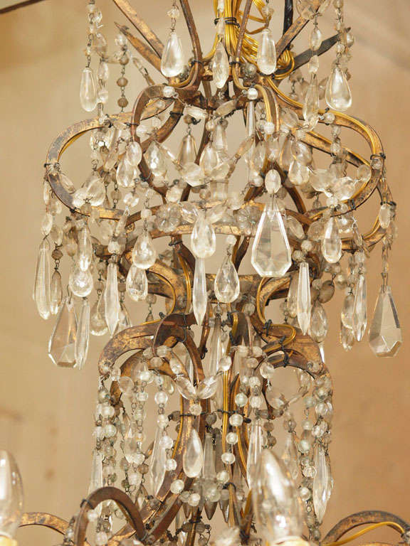 Italian 18th C. Gilt Iron And Crystal Corona Chandelier For Sale at 1stDibs
