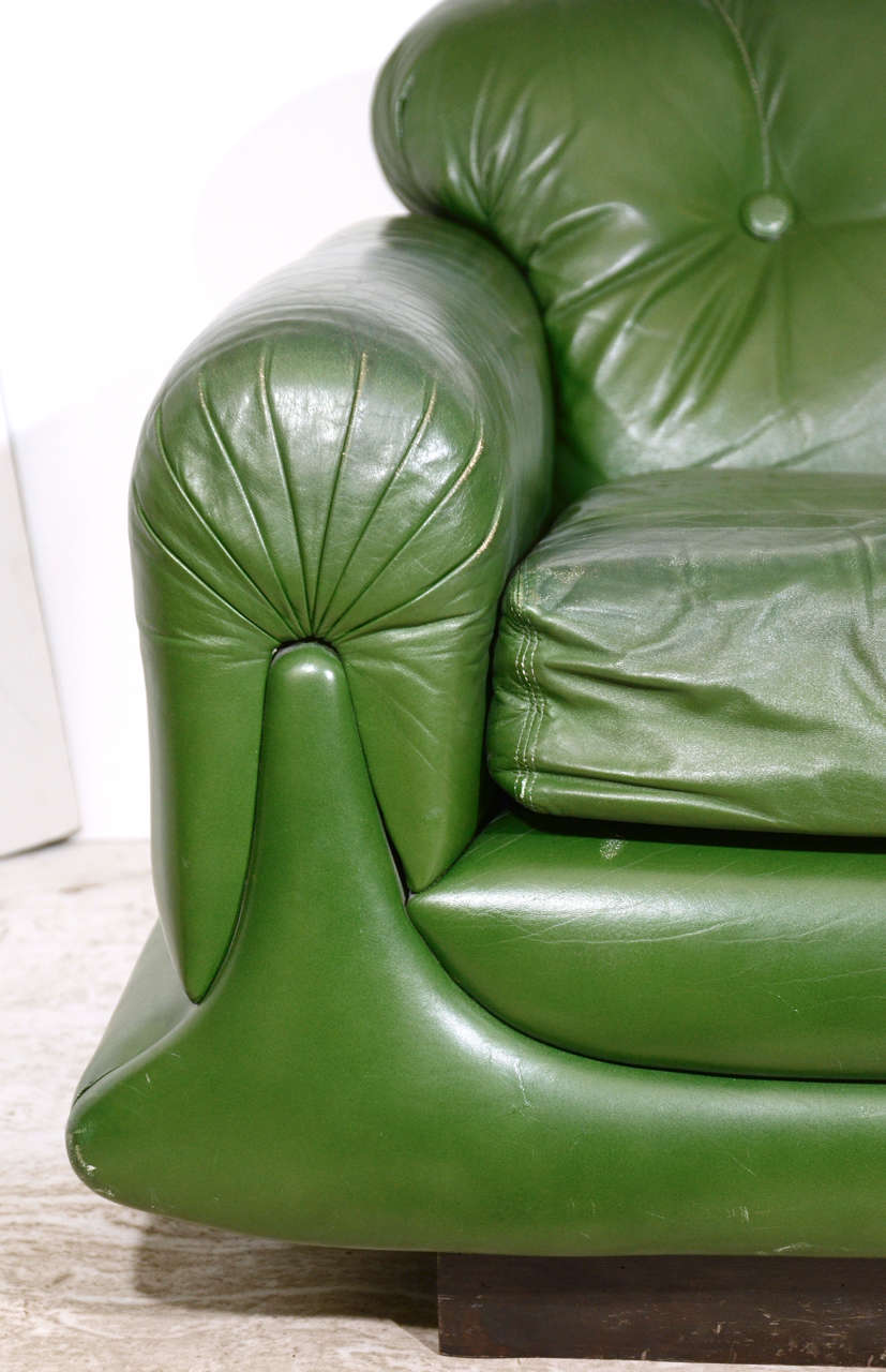 Mod Overstuffed Green Leather Lounge Chair at 1stDibs | overstuffed ...