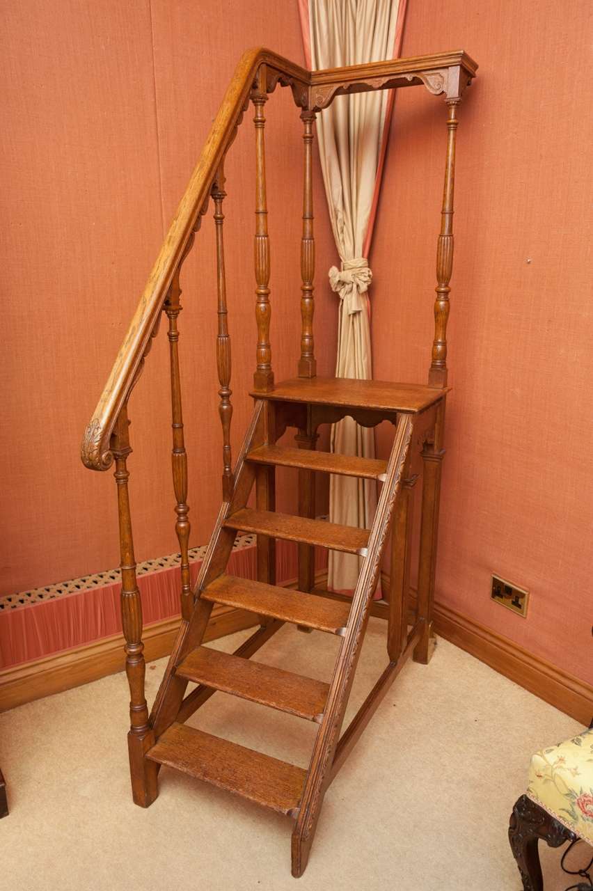 19th Century Victorian Oak Library Steps from a Cambridge University ...