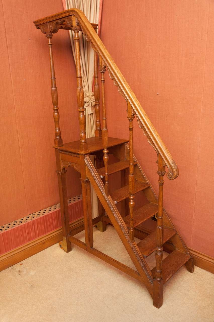 19th Century Victorian Oak Library Steps from a Cambridge University ...