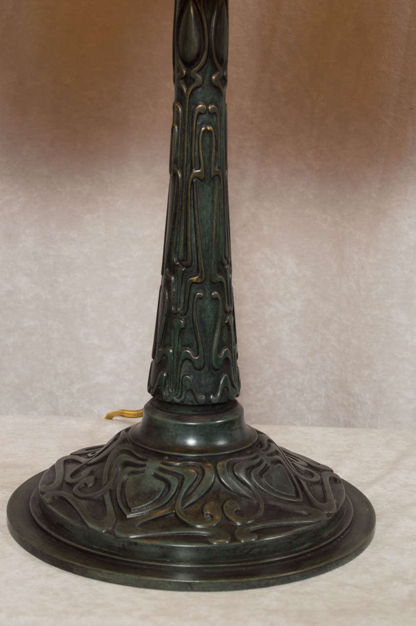 Art Nouveau Bronze and Bent Slag Glass Lamp by Gorham at 1stDibs