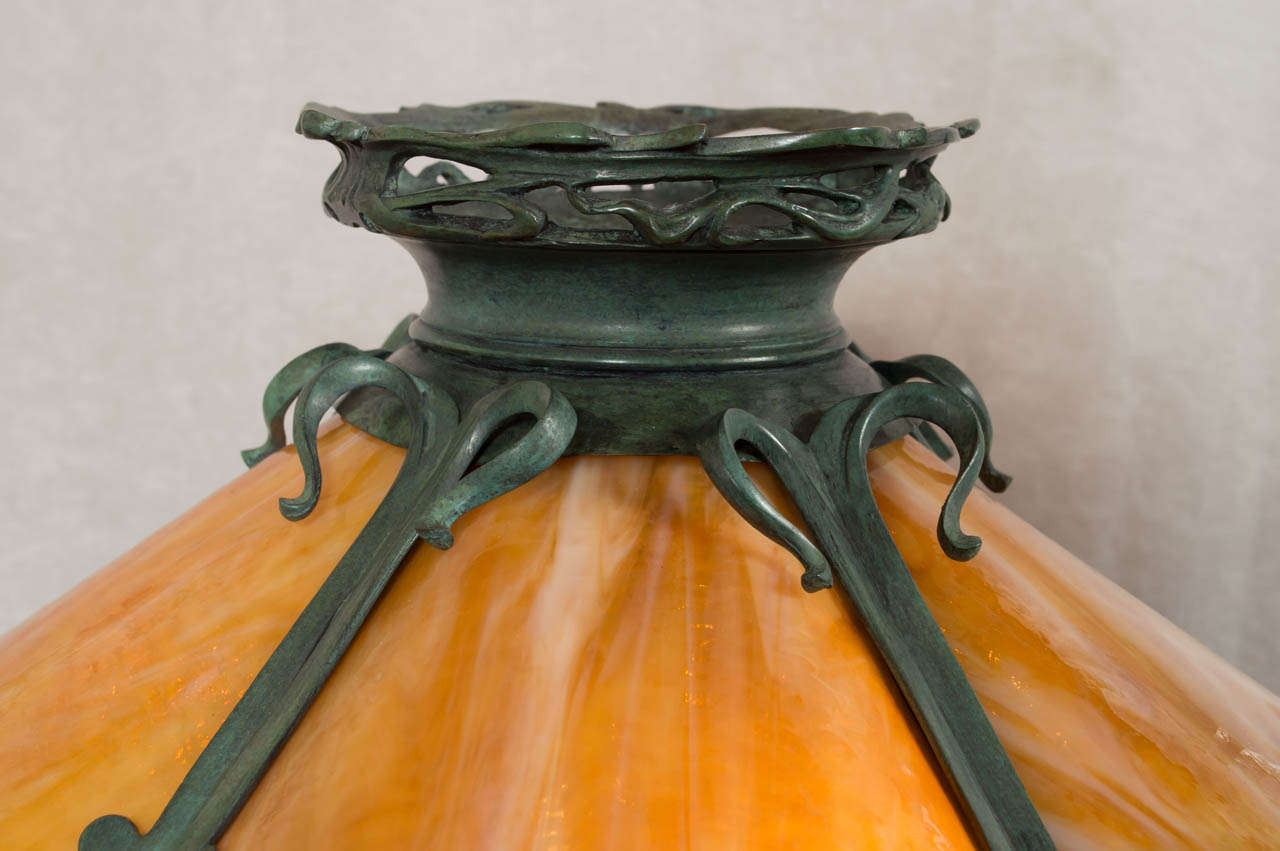 Art Nouveau Bronze and Bent Slag Glass Lamp by Gorham at 1stDibs