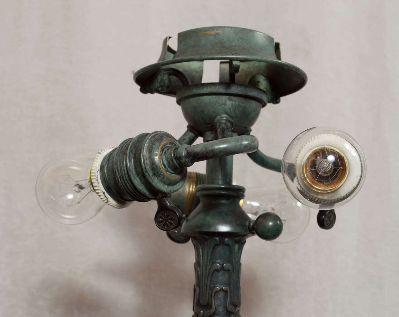 Art Nouveau Bronze and Bent Slag Glass Lamp by Gorham at 1stDibs