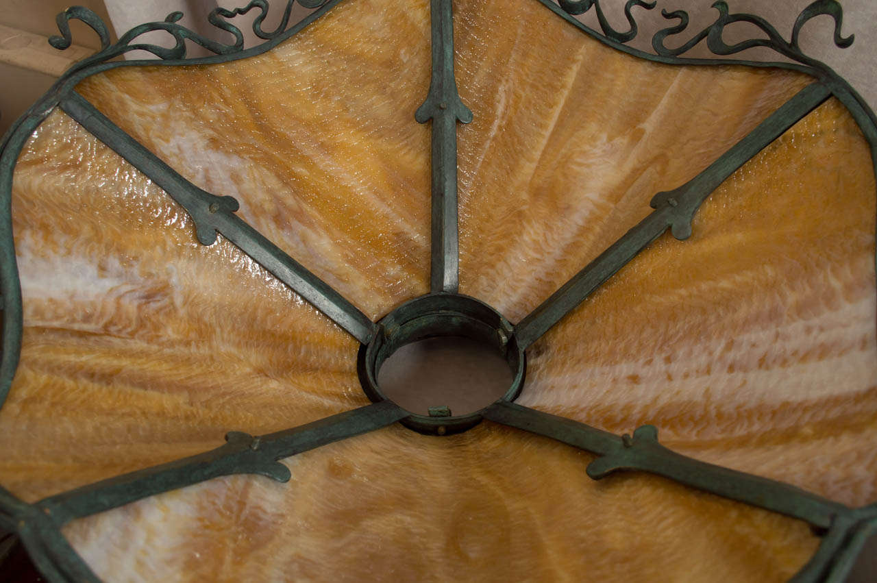 Art Nouveau Bronze and Bent Slag Glass Lamp by Gorham at 1stDibs