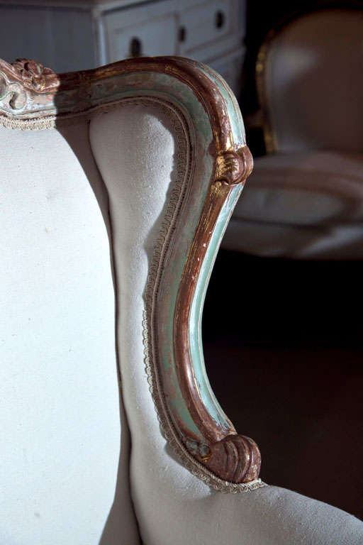 Pair of Painted French Rococo Style Bergere Chairs at 1stDibs