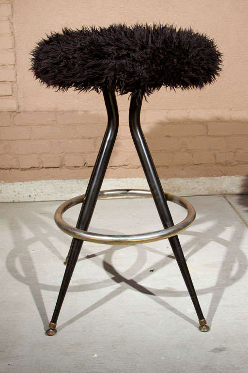 Pair of Atomic Black Faux Fur Bar Stools at 1stDibs
