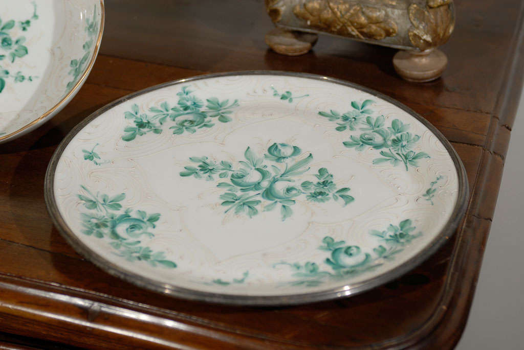 French Limoges Porcelain Bowl with Green Bouquet of Roses and ...
