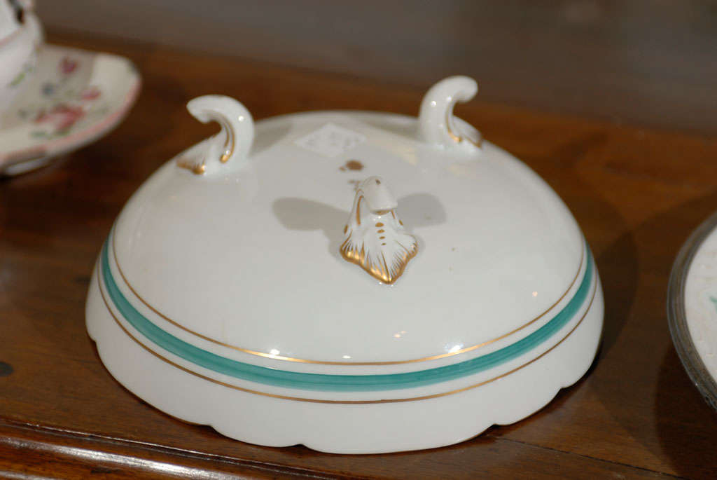French Limoges Porcelain Bowl with Green Bouquet of Roses and ...