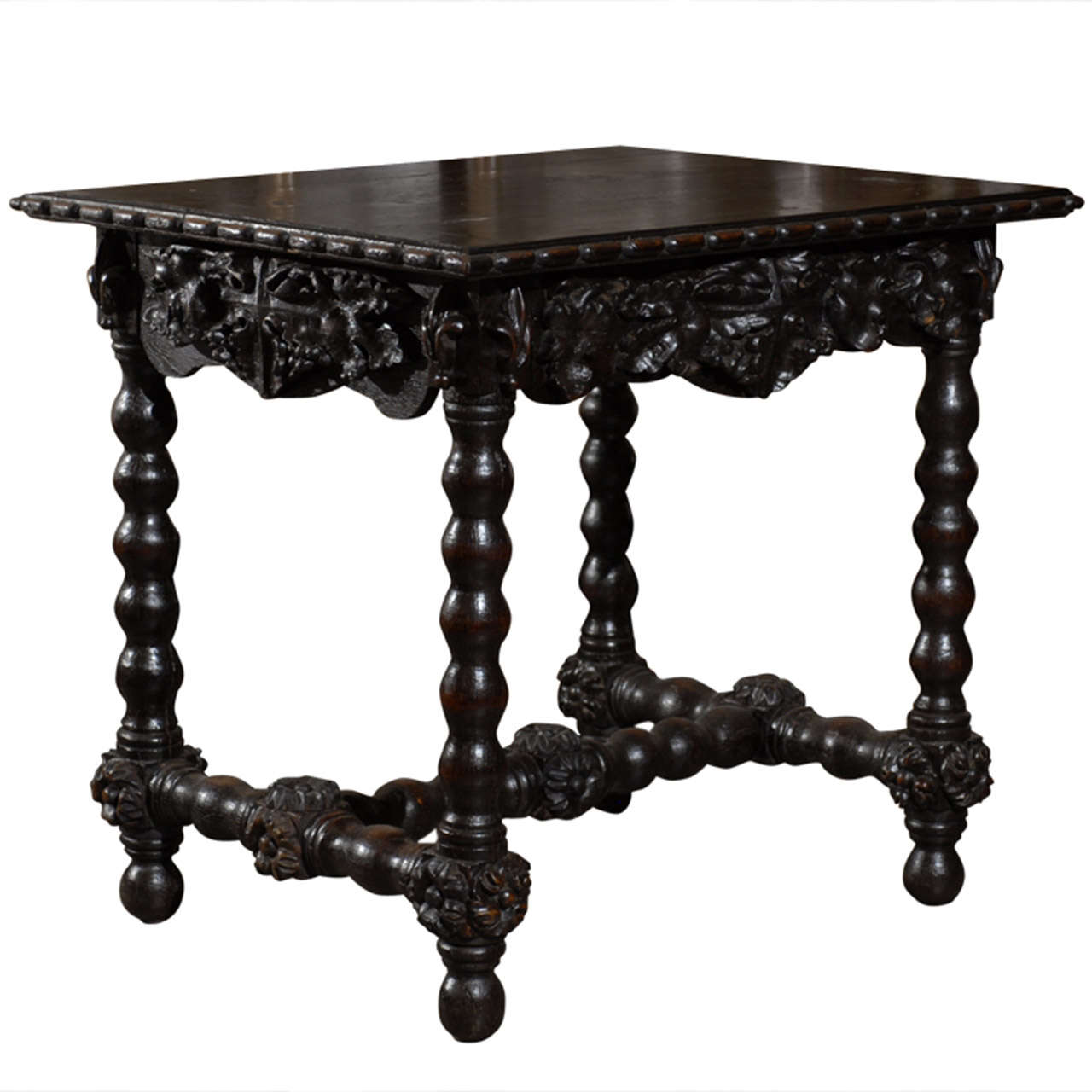 German Black Forest Oak Side Table with Turned Bobbin Legs, Late 19th ...