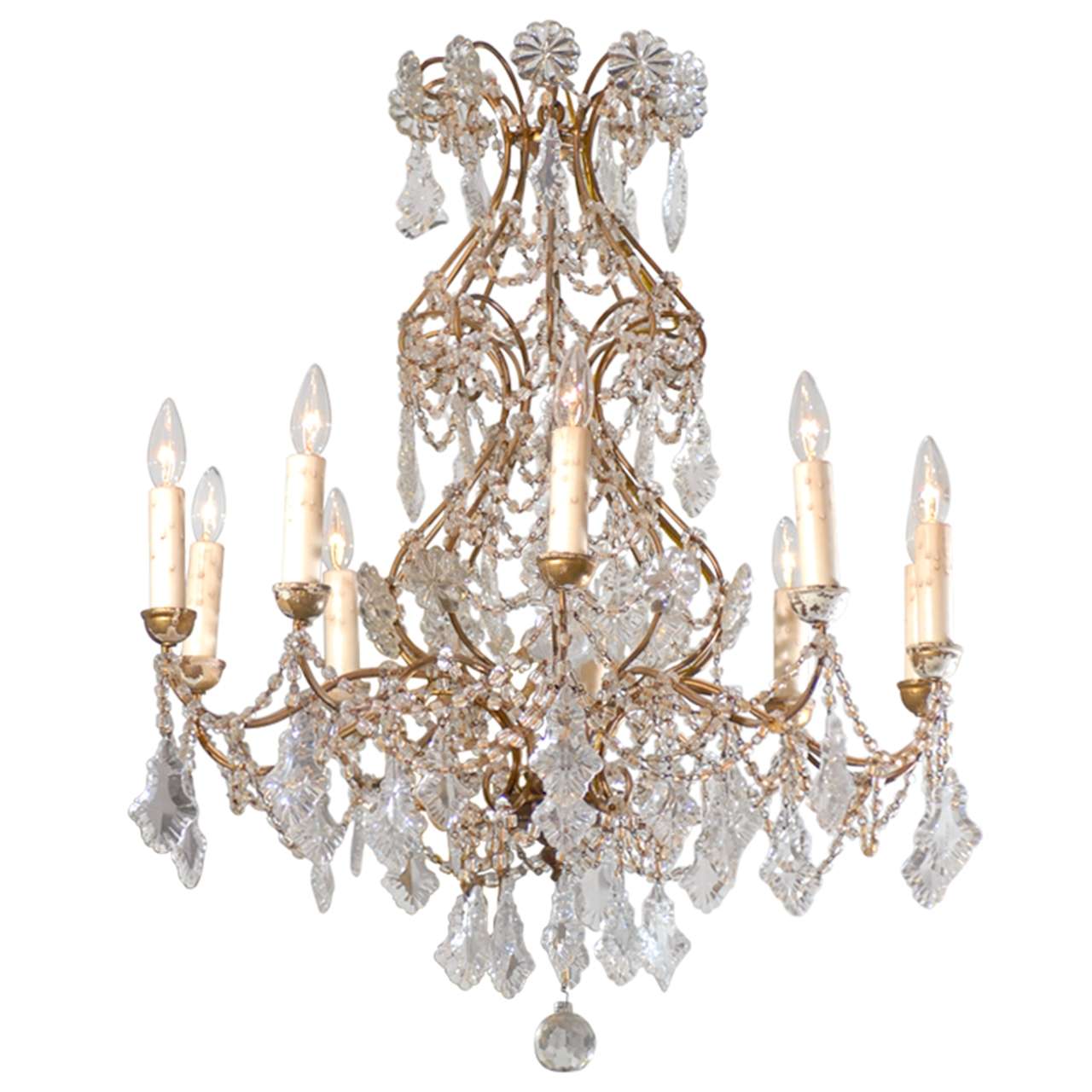 Italian 1850s Rococo Style Ten-Light Crystal Chandelier with Gilt Metal ...