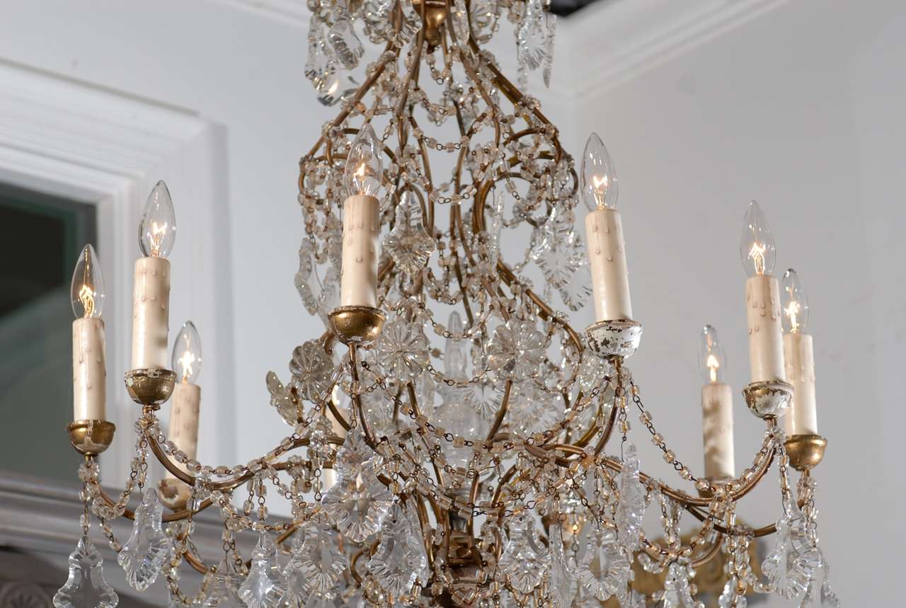 Italian 1850s Rococo Style Ten-Light Crystal Chandelier with Gilt Metal ...