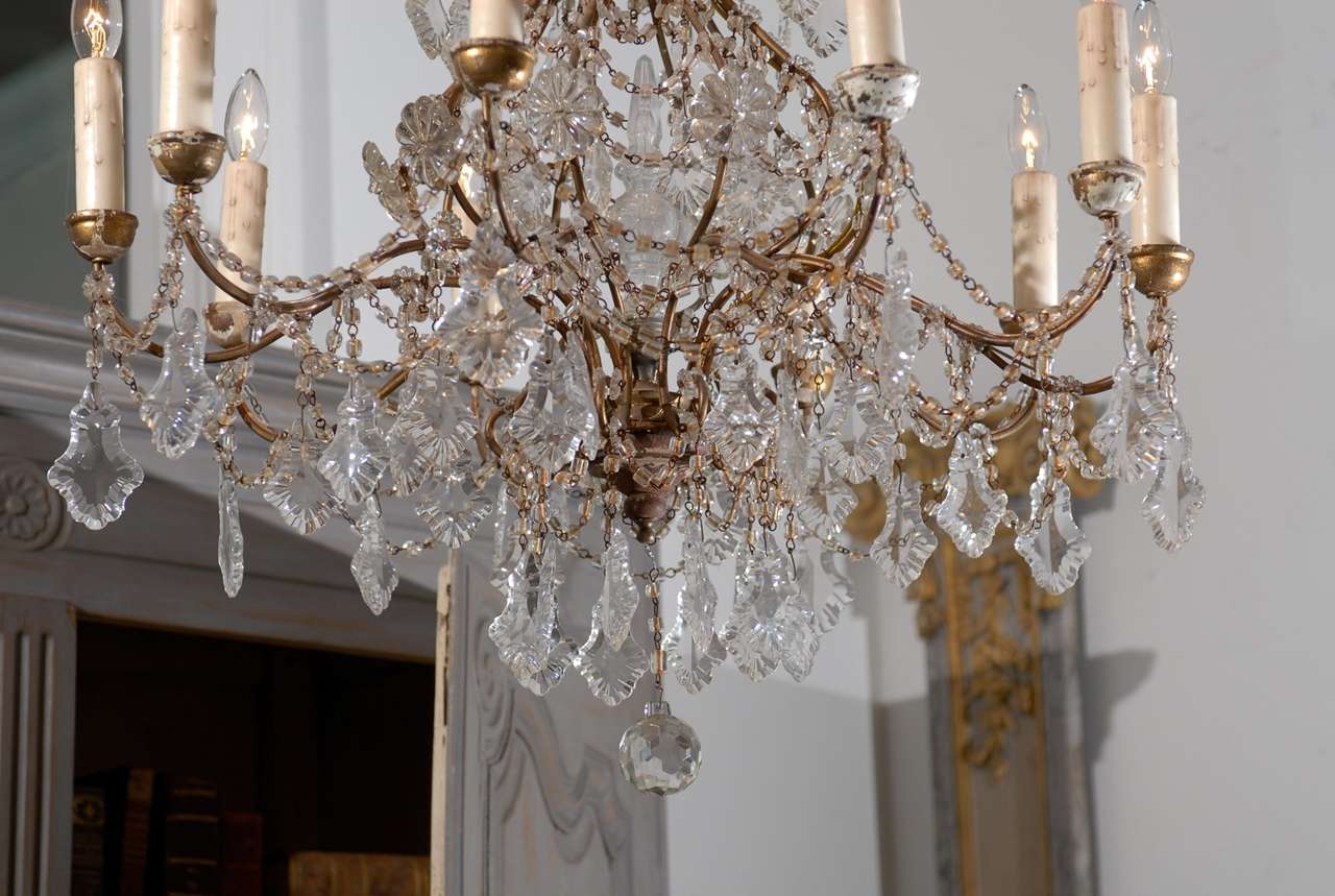 Italian 1850s Rococo Style Ten-Light Crystal Chandelier with Gilt Metal ...