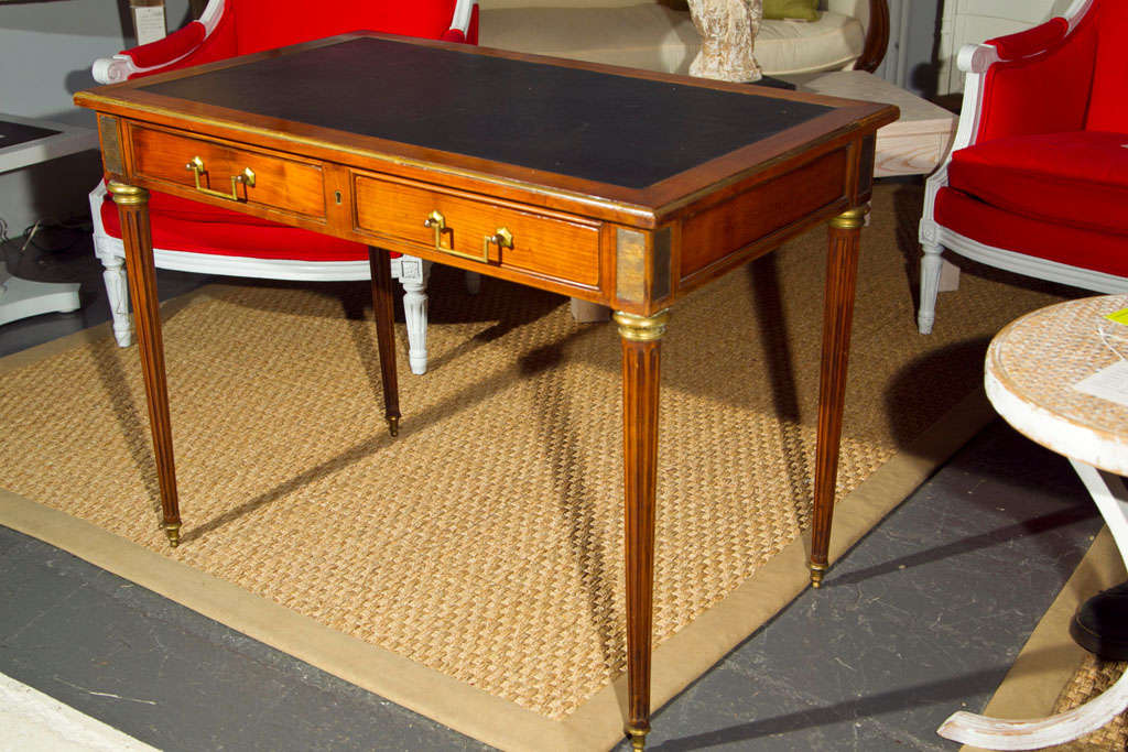 Cherry Desk or Writing Table Leather Inlay Top Fluted Legs at 1stDibs ...
