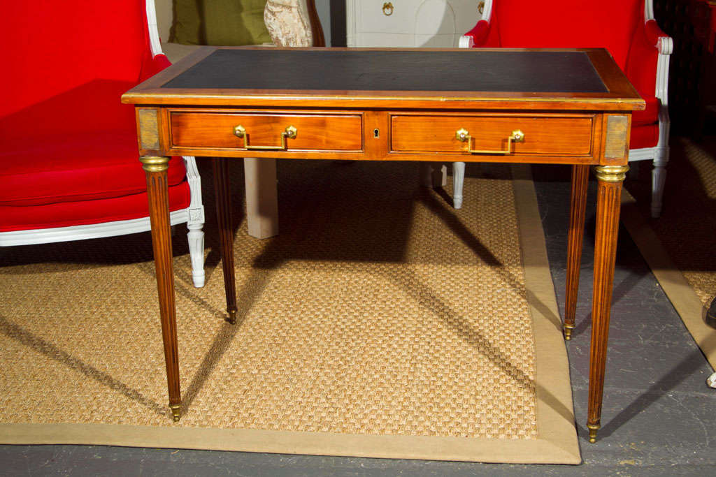 Cherry Desk or Writing Table Leather Inlay Top Fluted Legs at 1stDibs ...