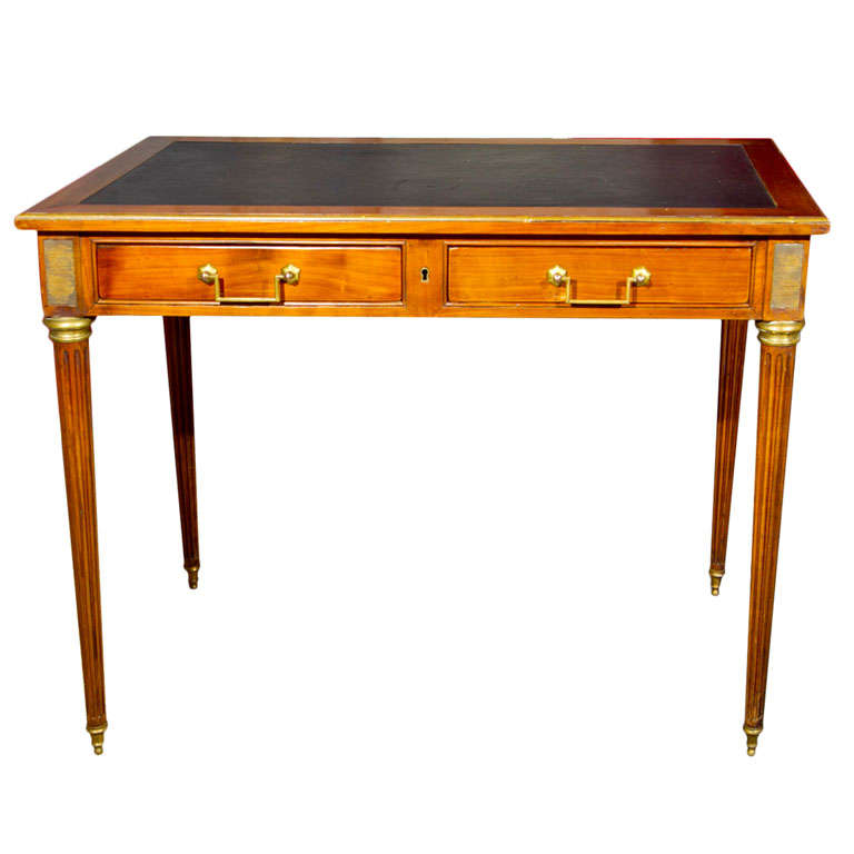 Cherry Desk or Writing Table Leather Inlay Top Fluted Legs at 1stDibs ...
