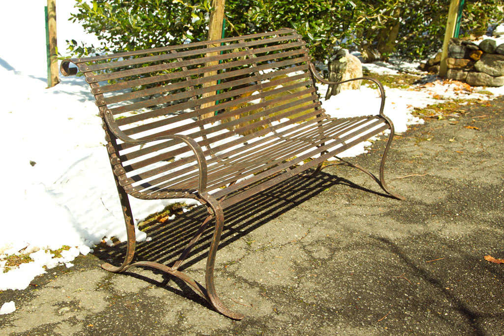Wrought Iron Slat Garden Bench at 1stDibs