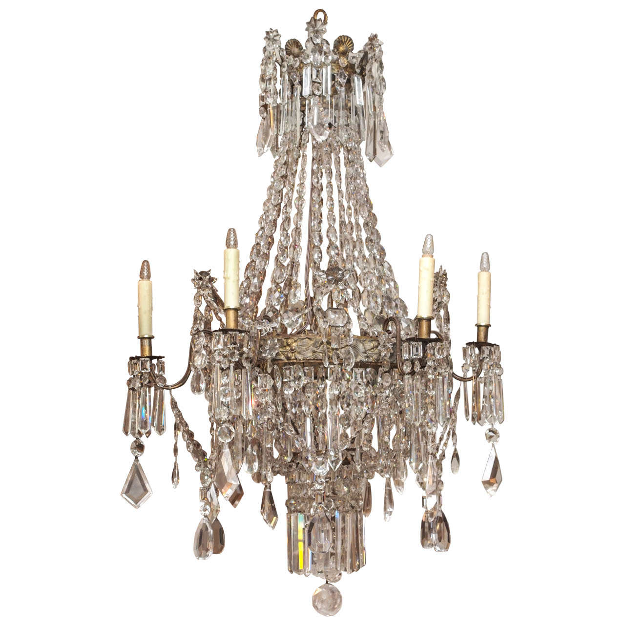 19th Century Repousse and Lead Crystal Chandelier with a Scallop Shell ...