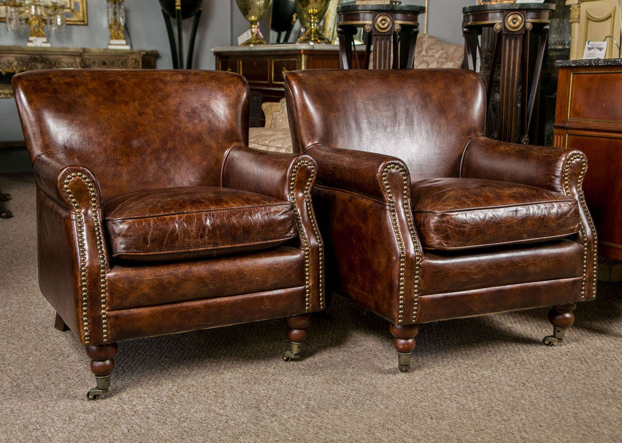 Pair of Leather Armchairs at 1stDibs