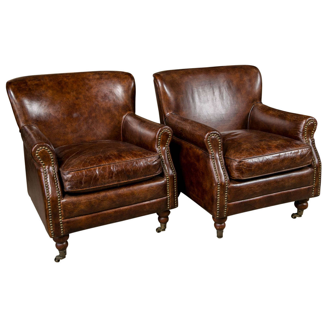 Pair of Leather Armchairs at 1stDibs