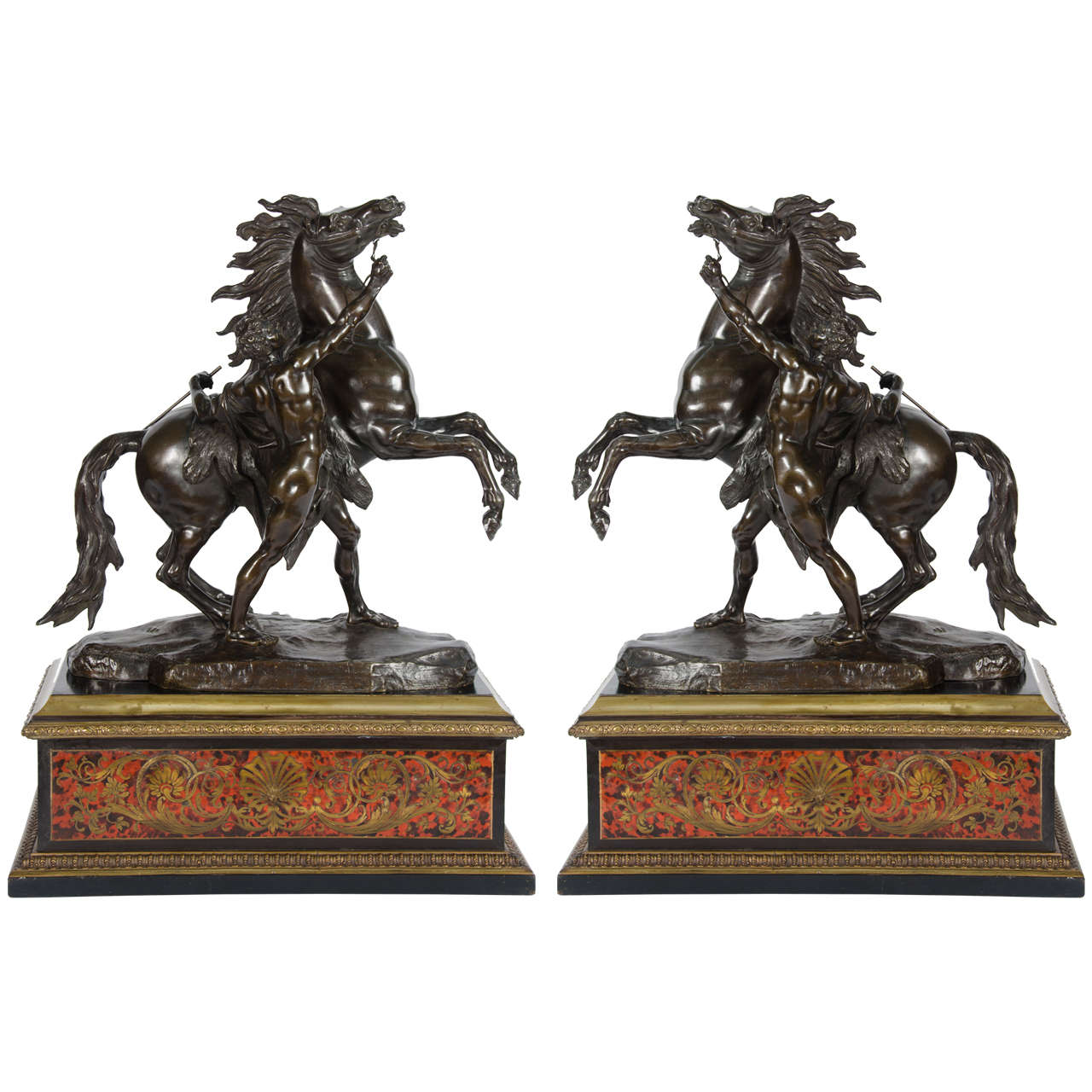 True Pair Of French 19th Century Patinated Bronze Marly Horse Statues ...