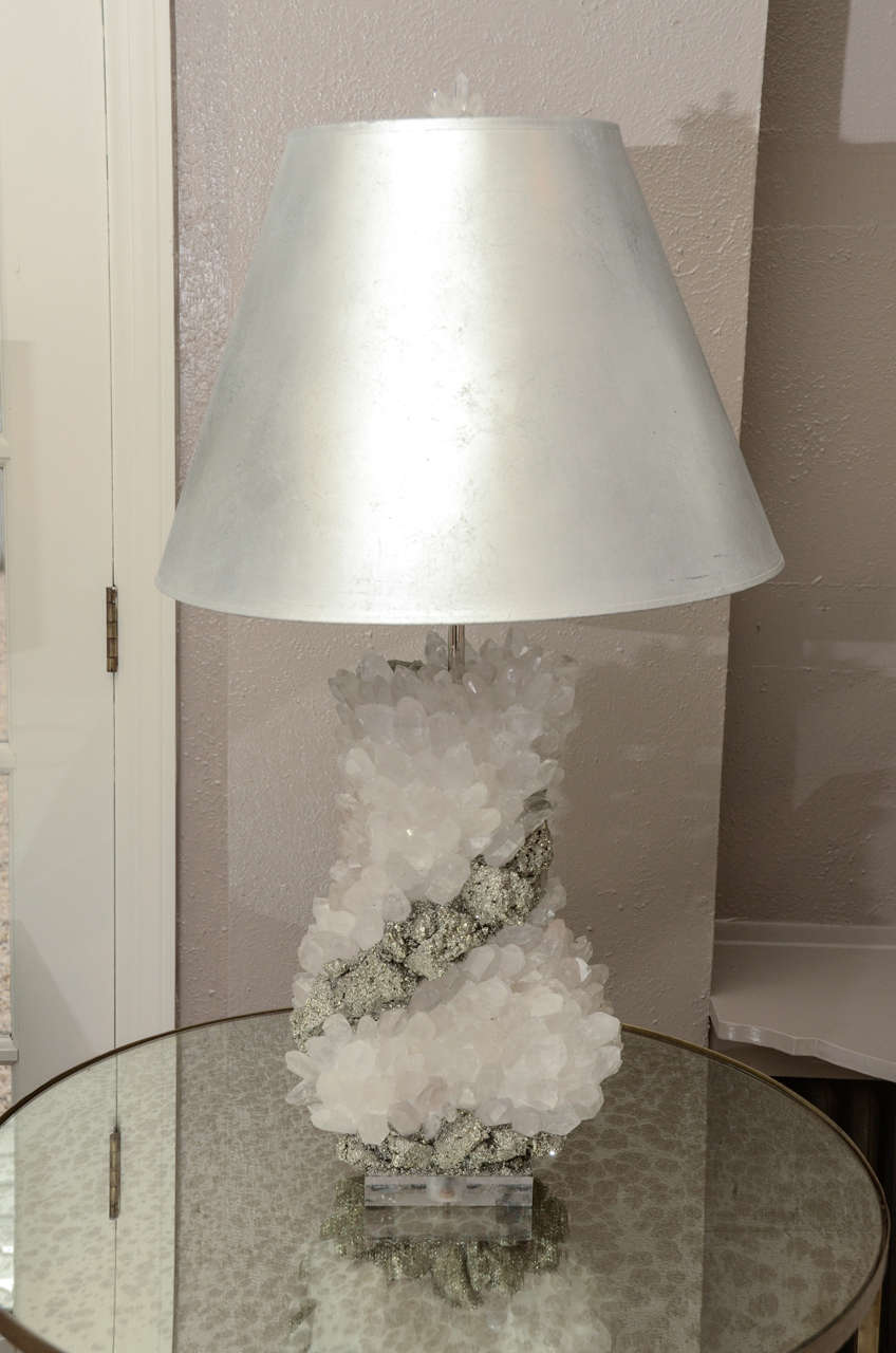 Large Rock Crystal and Pyrite Lamp with Lucite Base at 1stDibs