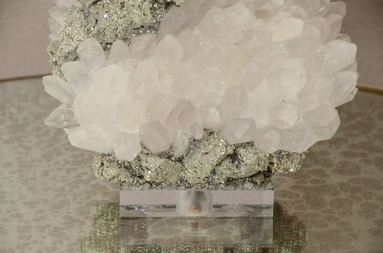 Large Rock Crystal and Pyrite Lamp with Lucite Base at 1stDibs