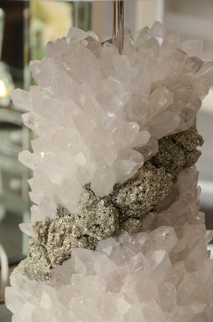 Large Rock Crystal and Pyrite Lamp with Lucite Base at 1stDibs