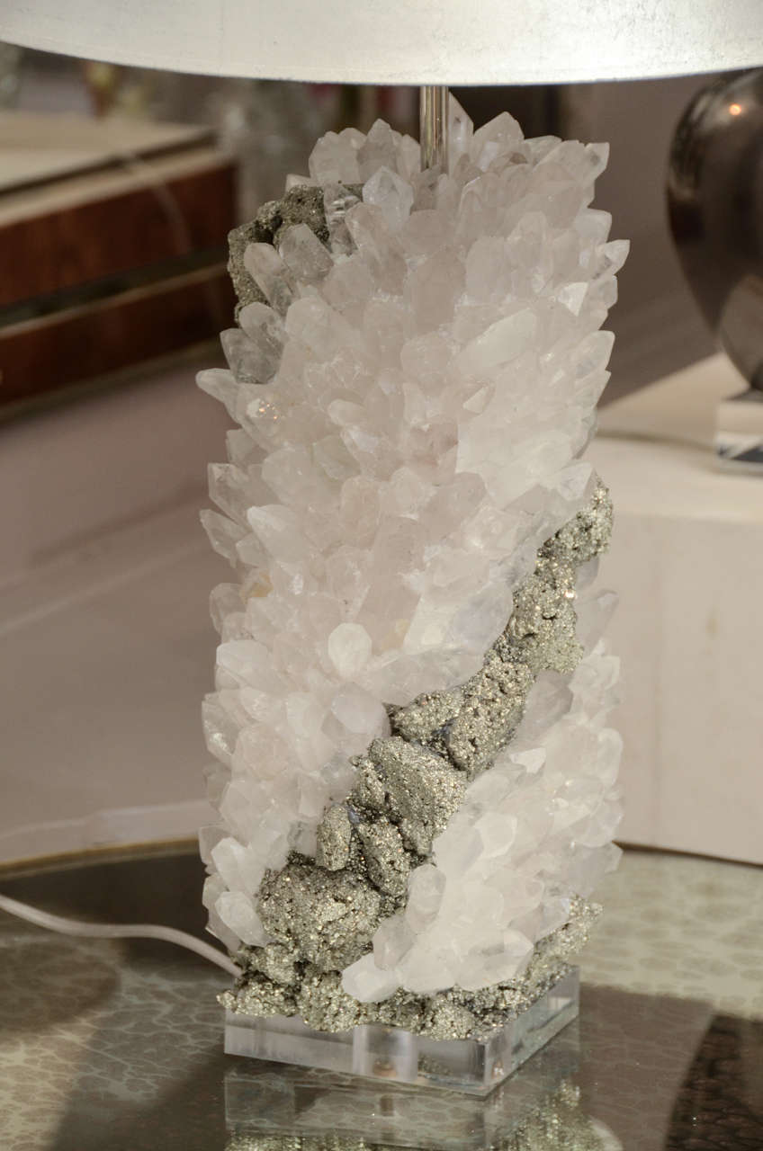 Large Rock Crystal and Pyrite Lamp with Lucite Base at 1stDibs